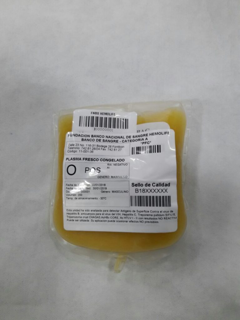 Plasma Fresco Congelado O+ – Fundación Banco Nacional de Sangre Hemolife